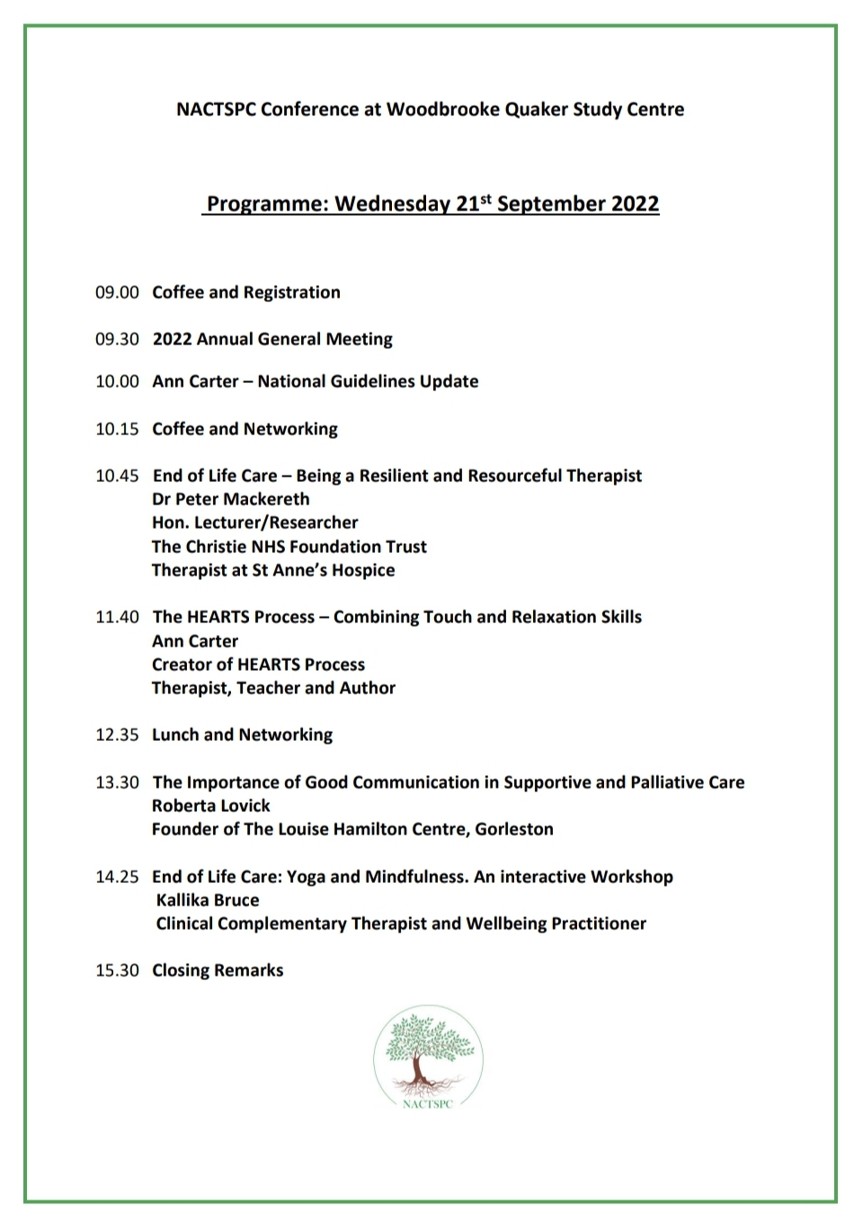 Annual NACTSPC Conference and 19th AGM. Theme: End of Life Care – NACTSPC